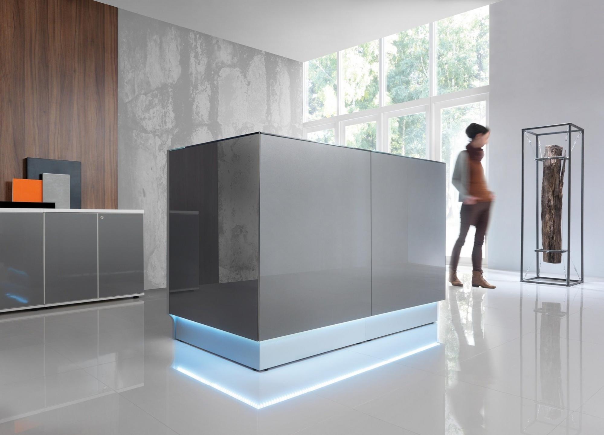 MDD Linea Reception Desk - Glass Reception Counter | LED Illumination ...